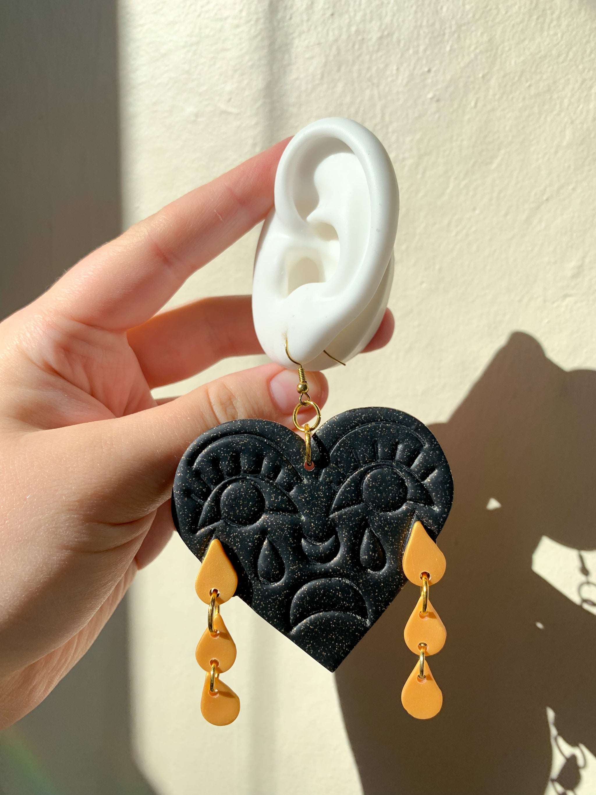 Crying Hearts Black Glitter + Gold Tears – Rose Walker Clay